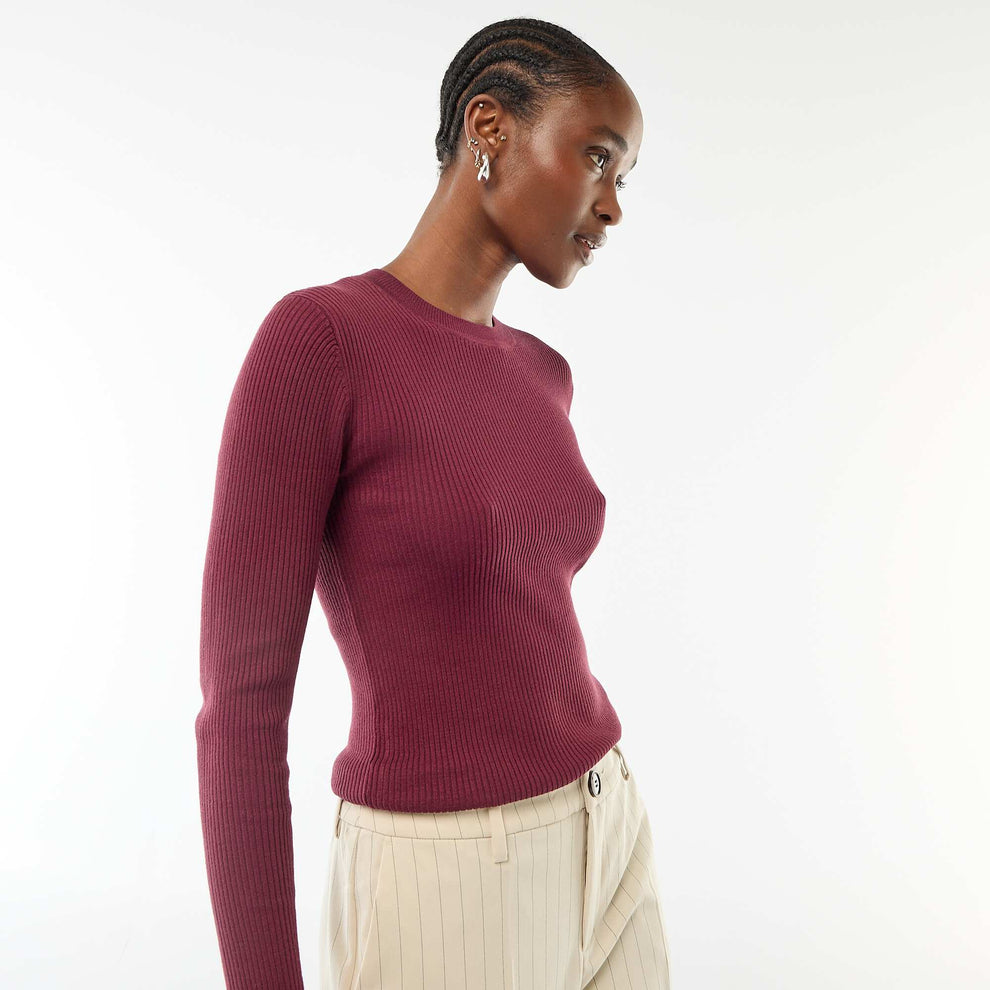 Pull col rond en rib uni VIOLET – Kiabi Tunisie